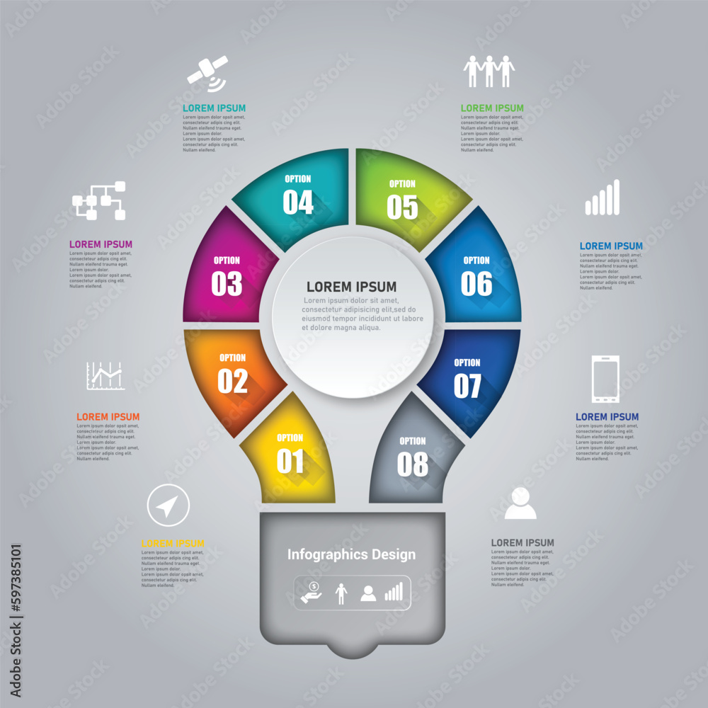 Design 08 steps with idea light blub template/graphic or website layout ...