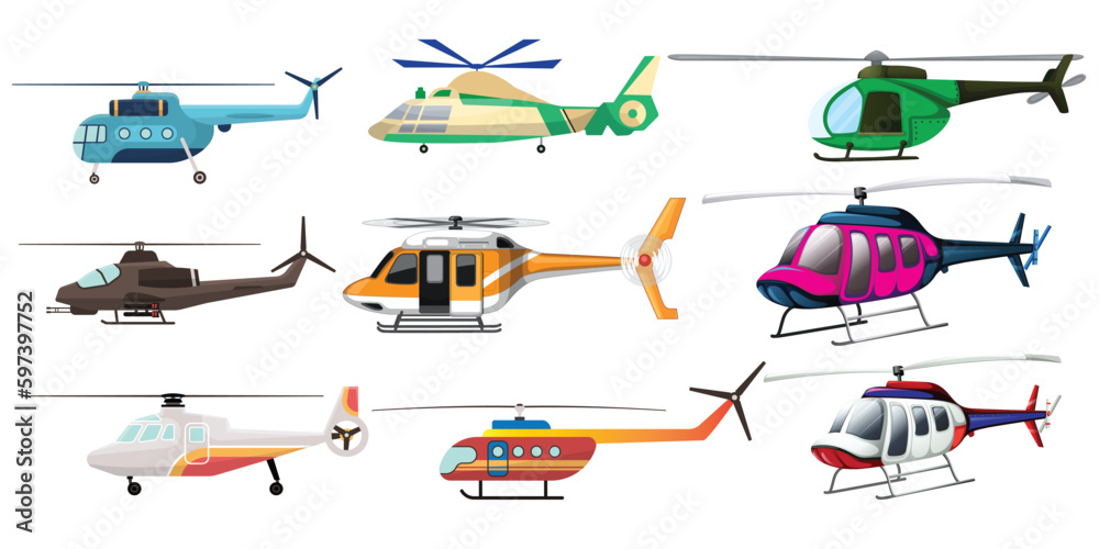 Flying helicopter Vector . Aircraft vehicle with colorful cockpit and ...