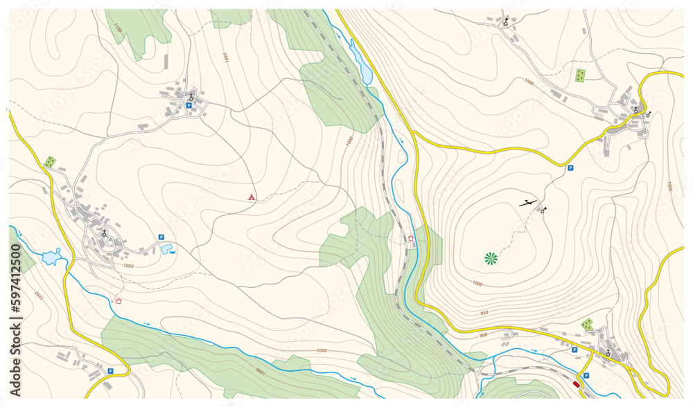fictional detailed topographic vector map with symbols Stock Vector ...