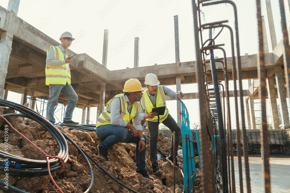 Mechanical engineer working installation pvc pipe and pneumatic test ...