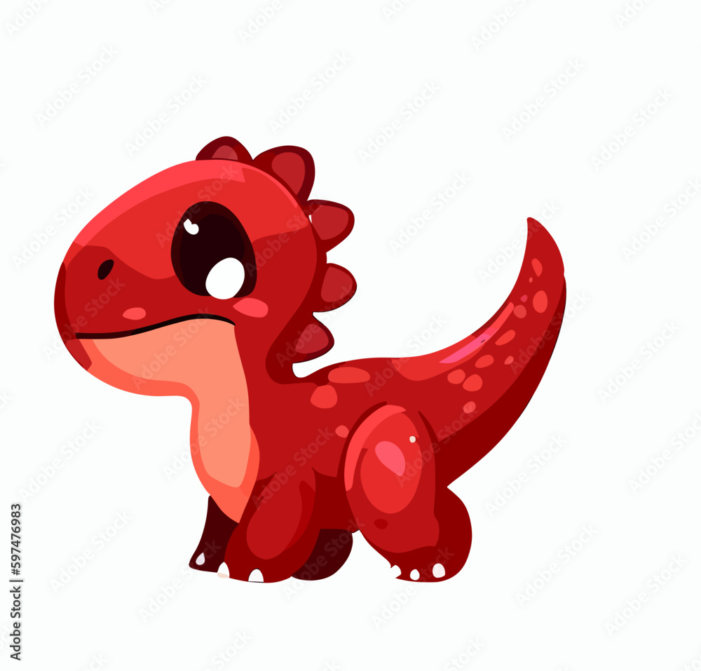 Happy little cute red dinosaur t-rex vector art Stock Vector | Adobe Stock