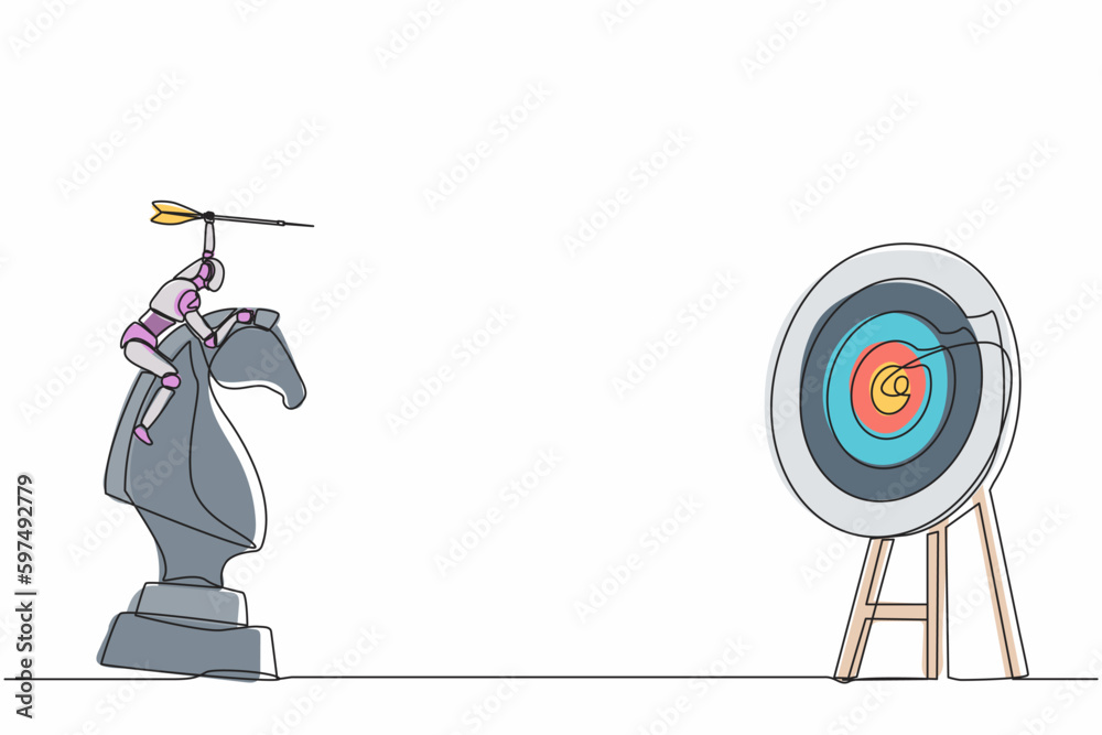 Single continuous line drawing robots holding dart arrow while riding ... Single continuous line drawing robots holding dart arrow while riding ...