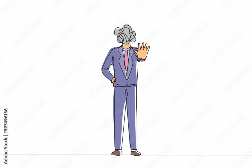 Continuous one line drawing businessman with round scribbles instead of ...