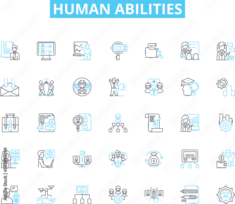 Human abilities linear icons set. Resilience, Creativity, Intelligence ...