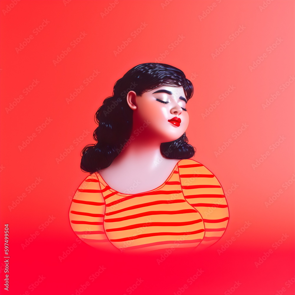 bust of beautiful curvy woman in red and yellow stripe top body ...