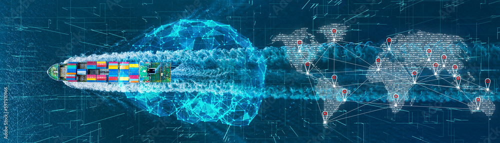 Brain AI with Automatic Technology Cargo Container Ship Futuristic ...