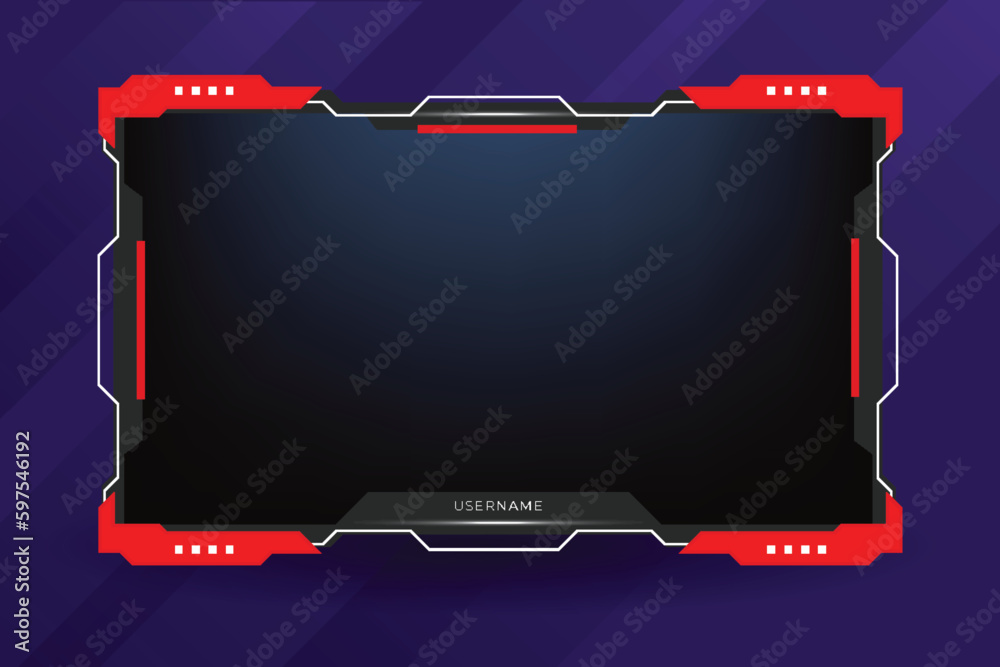 Twitch stream panel overlay template. Digital streaming screen interface. Live video stream ...