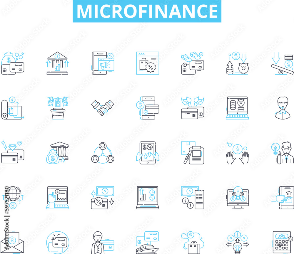 Microfinance linear icons set. Empowerment, Inclusion, Entrepreneurship ...
