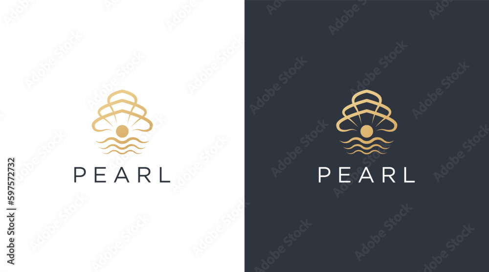 luxury and elegant pearl in clam sea shell logo design template Stock ...