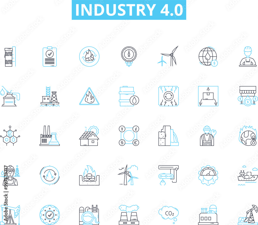 Industry 4.0 linear icons set. Automation, Robotics, Interconnectivity, Big Data, AI, Augmented ...