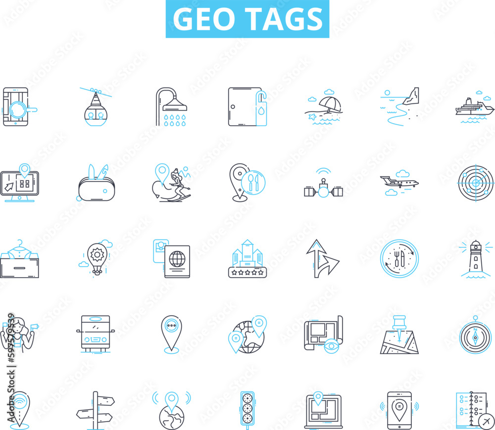 Geo tags linear icons set. Latitude, Longitude, Coordinates, Location ...