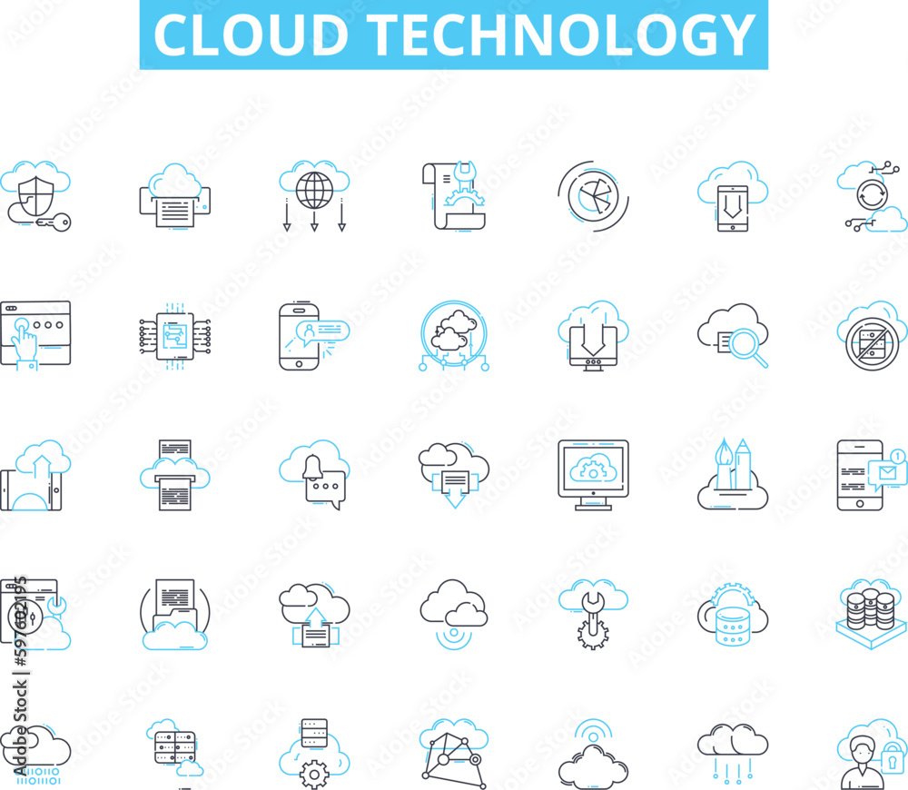 Cloud Technology Linear Icons Set Scalability Virtualization Automation Efficiency Security