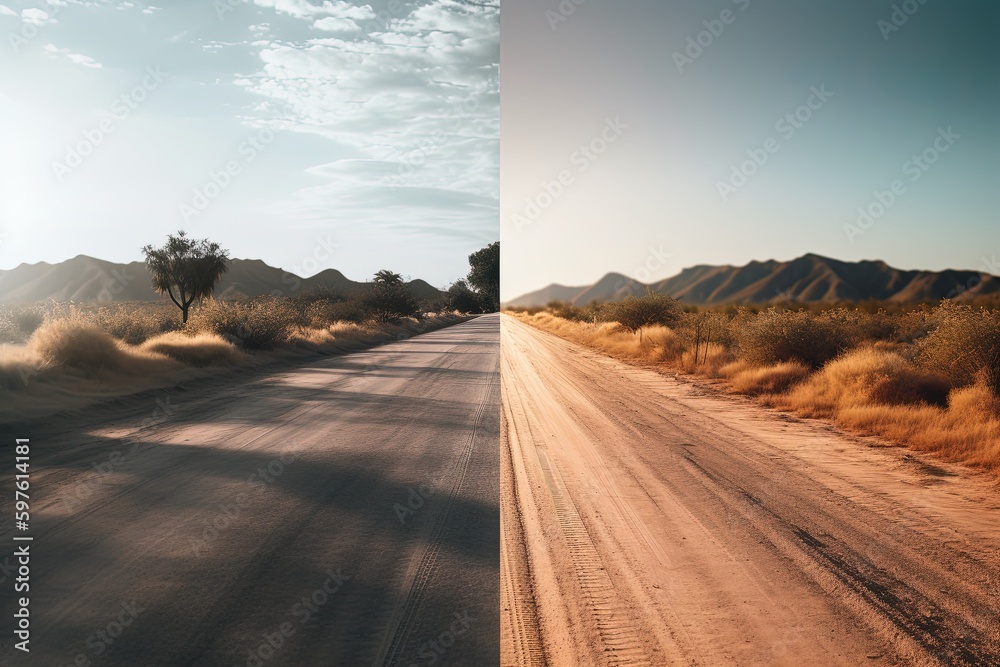 A stunning wallpaper of a road that splits in two time zones, leading ...