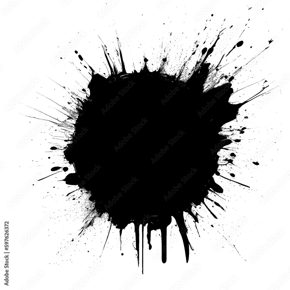 black ink blot with drops on transparent background (png image) created ...