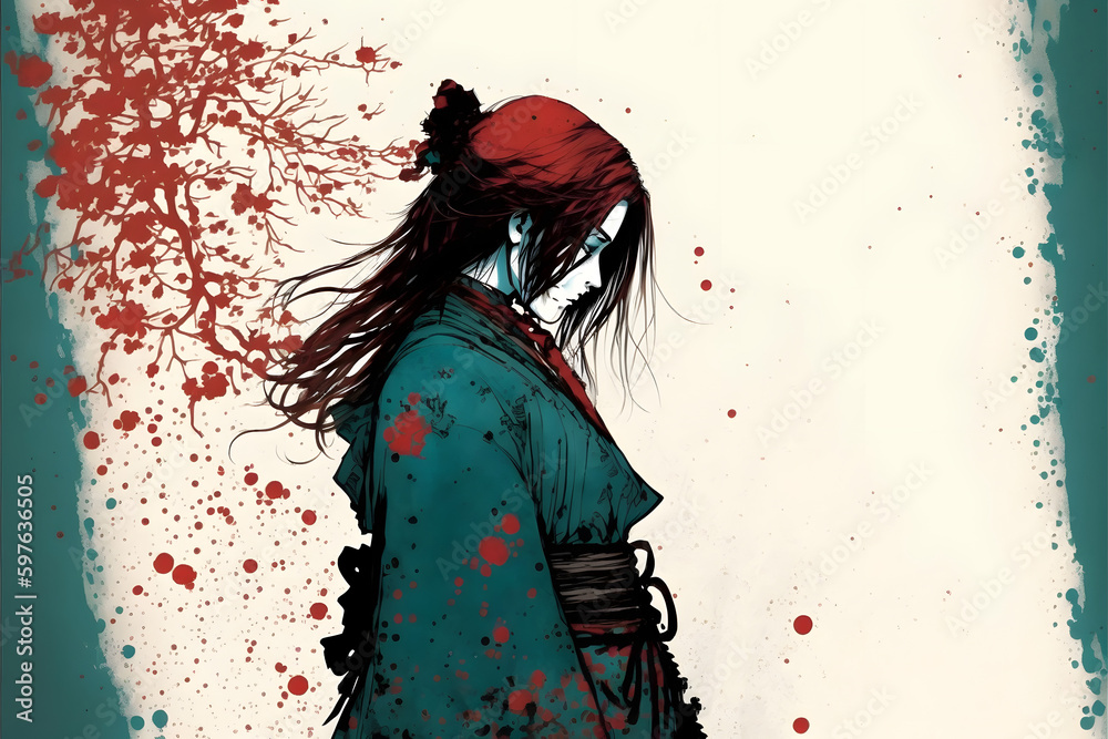 Female samurai warrior splash watercolor art. Stock Illustration ...