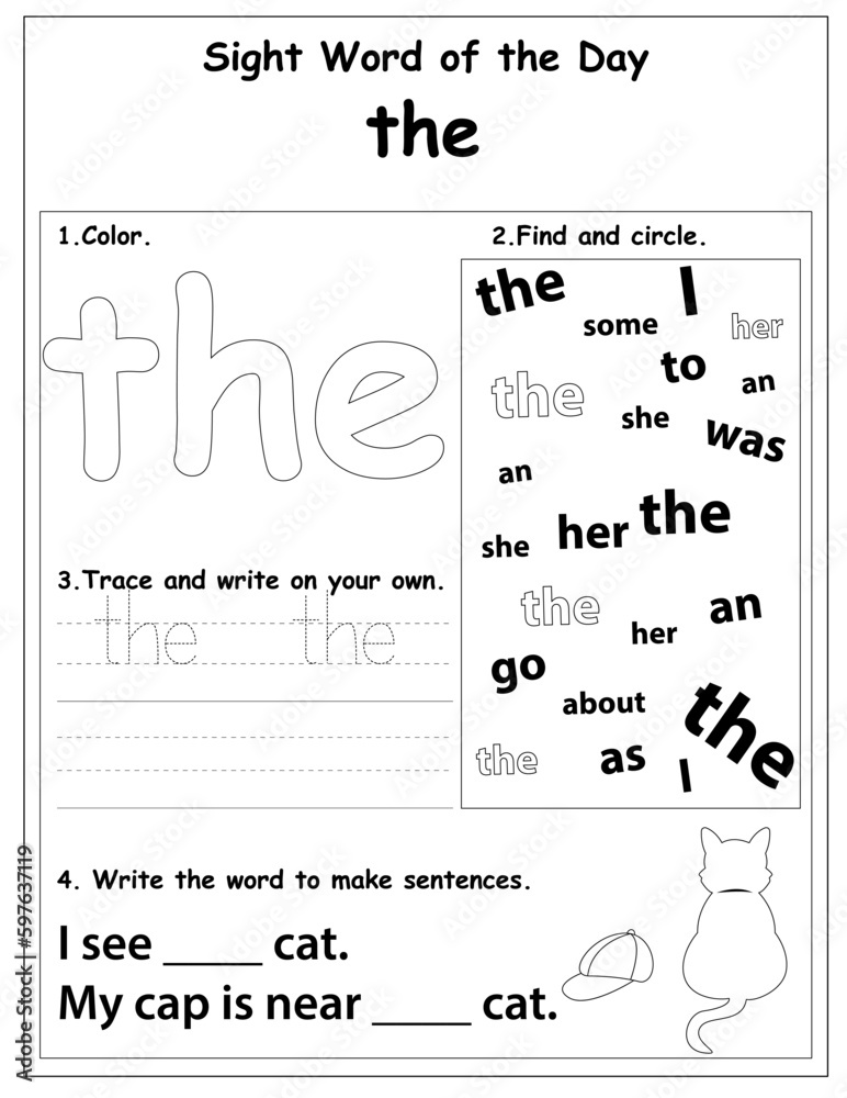 Sight words educational worksheet for preschool and primary school ...