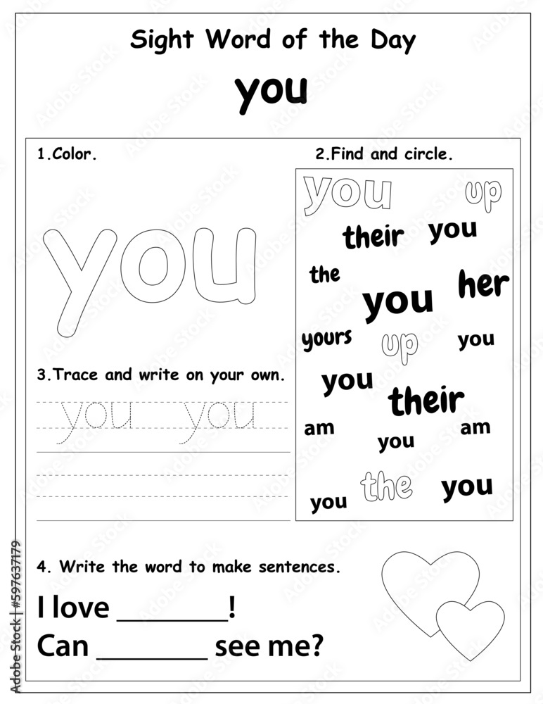 Sight words educational worksheet for preschool and primary school ...