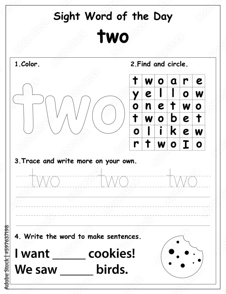 Sight words educational worksheet for preschool and primary school learning, coloring activities ...