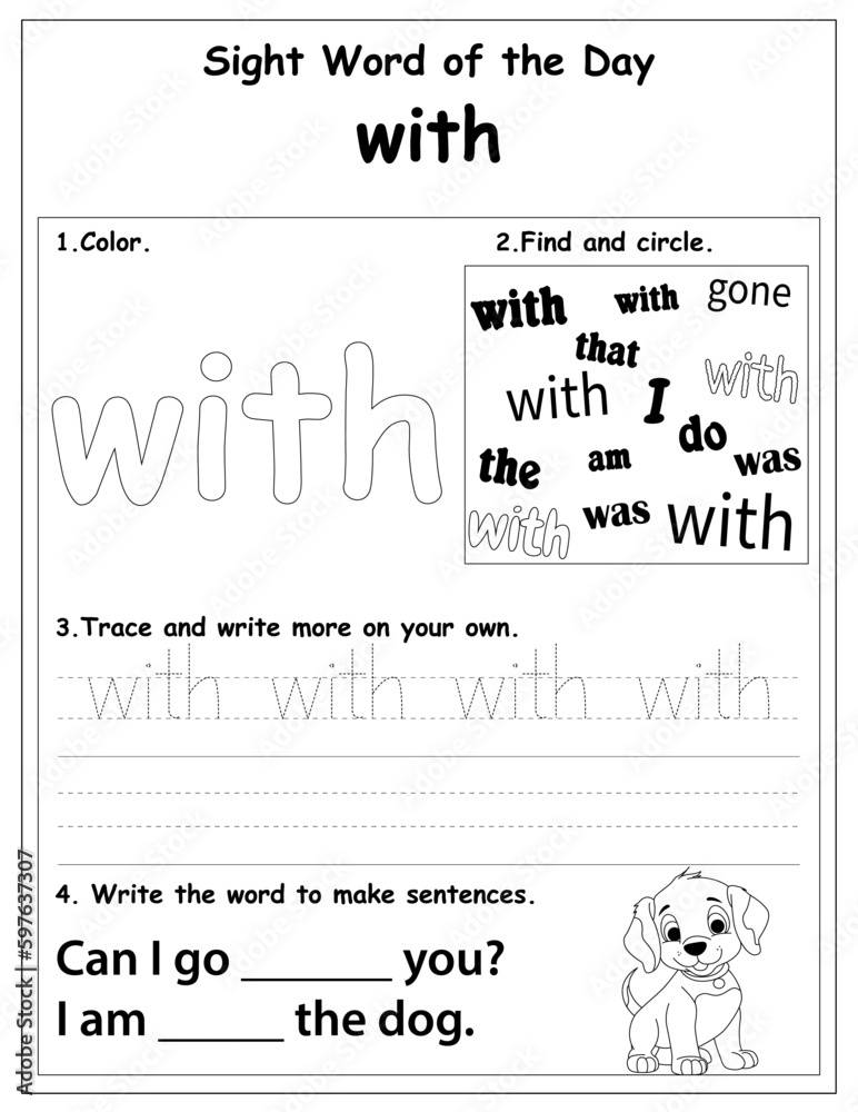 Sight words educational worksheet for preschool and primary school ...