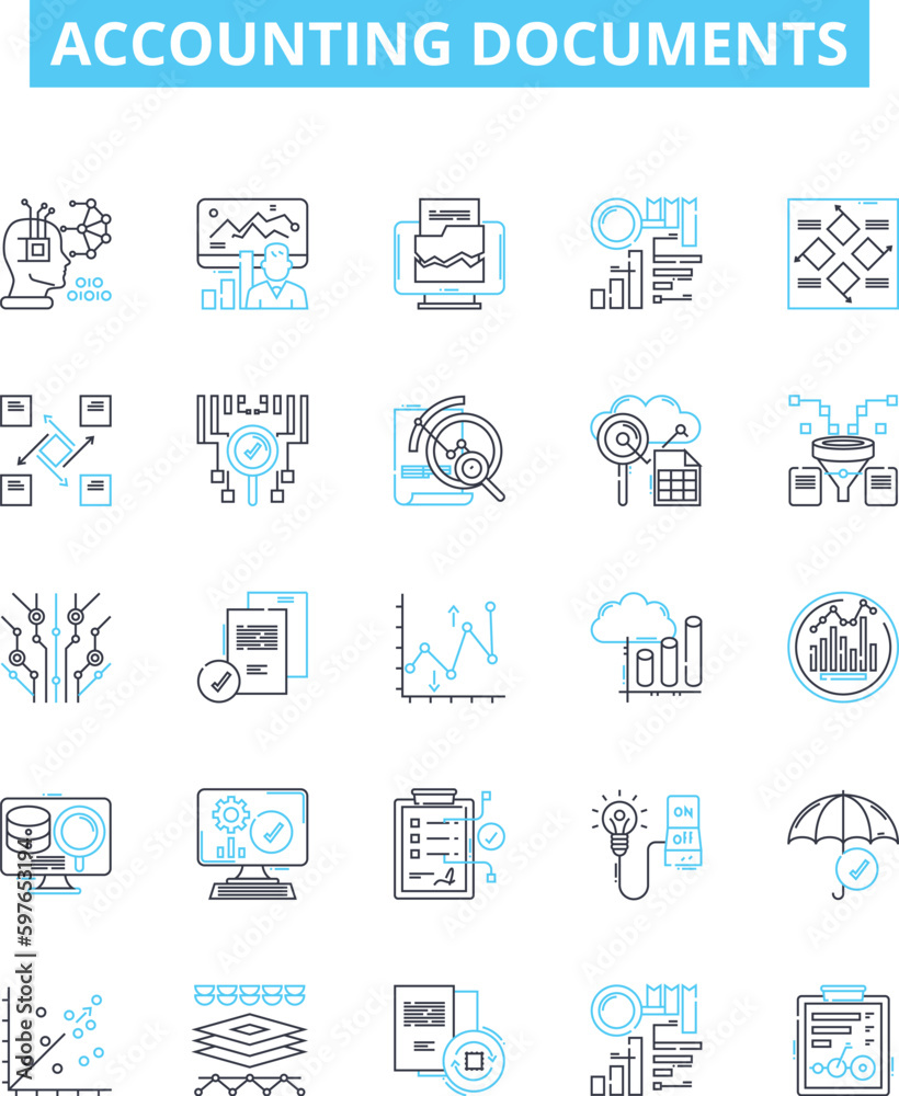 Accounting documents vector line icons set. Accounts, Vouchers, Ledgers ...
