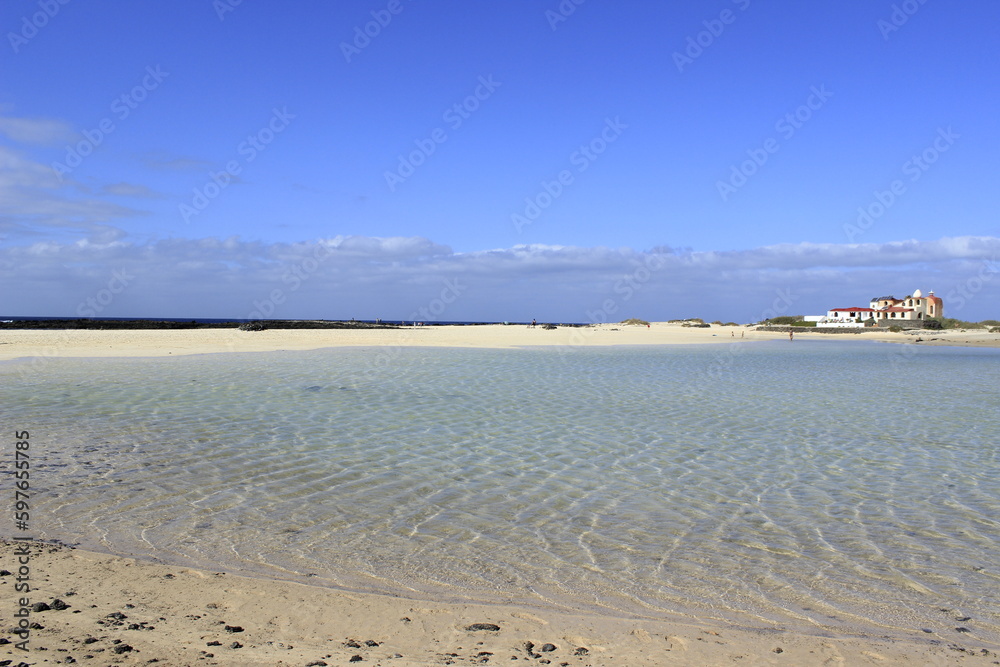 Paradise tropical white beach. Equatorial ocean, calm sea, flat waves ...
