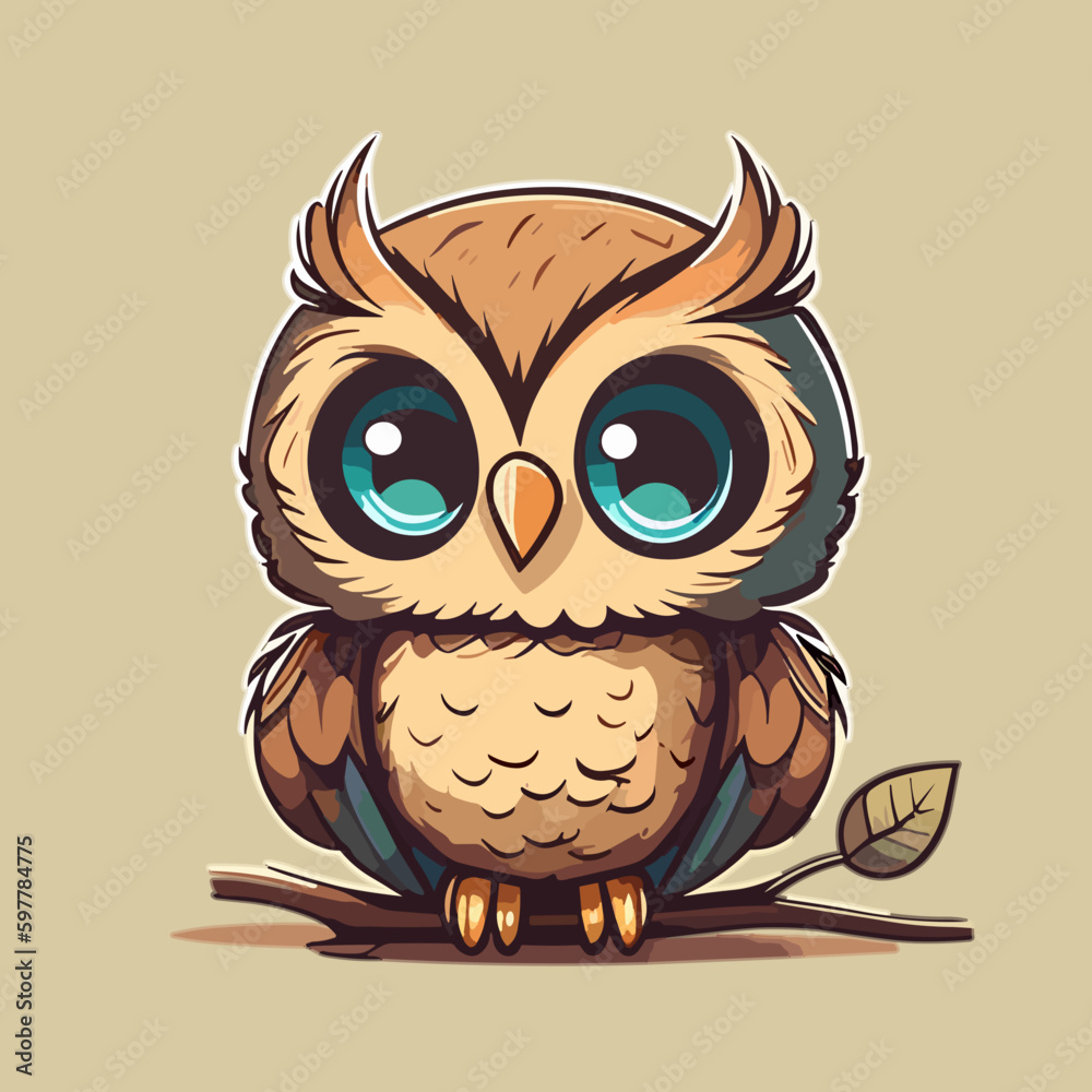 Cute Little Owl Owlet in a Fairy Forest. Flat Cartoon Vector ...