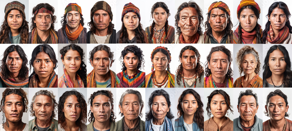 Indigenous peoples of the Americas collage head shot portrait. Studio ...