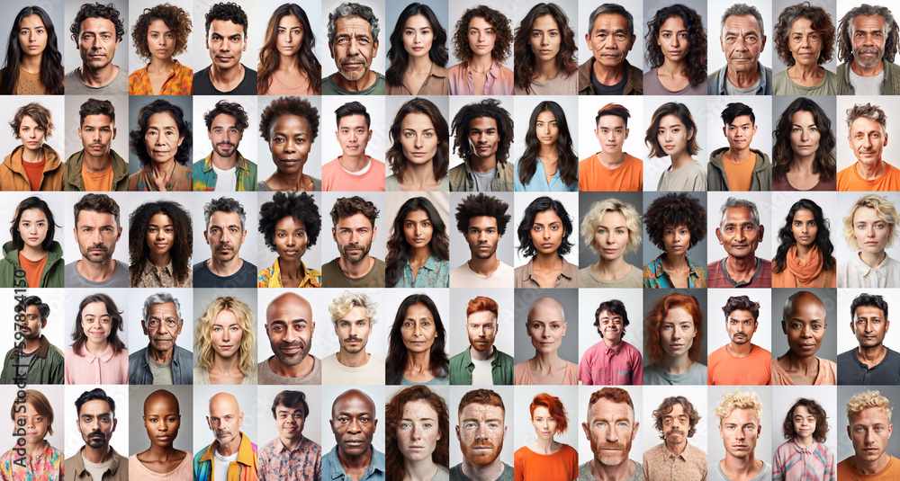 Big collage of multiethnic and multicultural real people representing ...