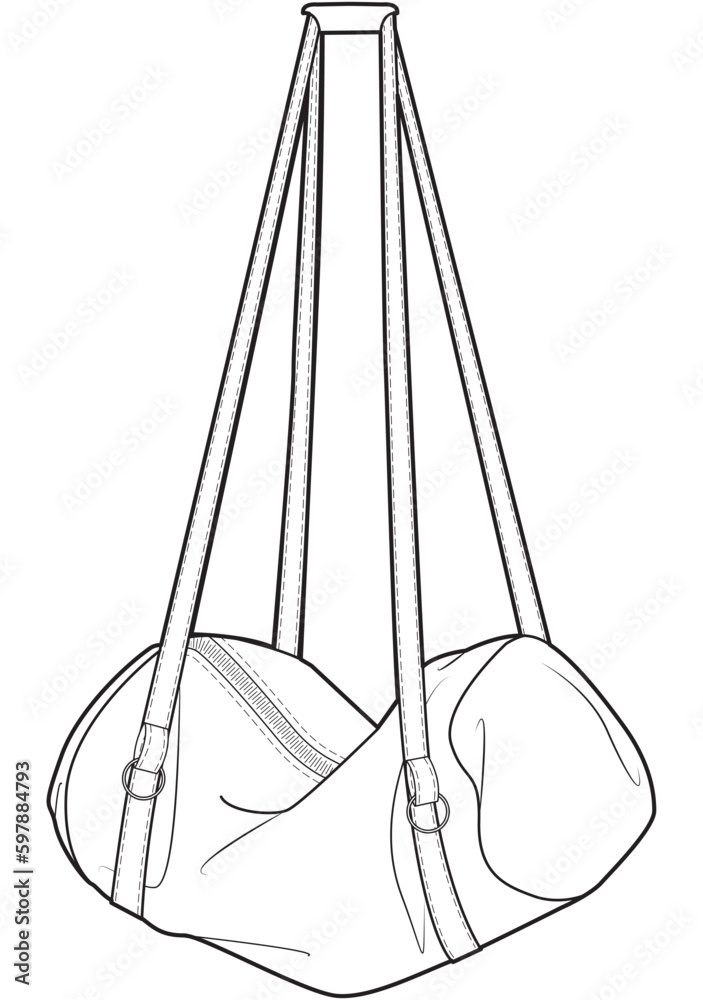 cylinder type swimming duffle bag with long handle flat sketch vector ...