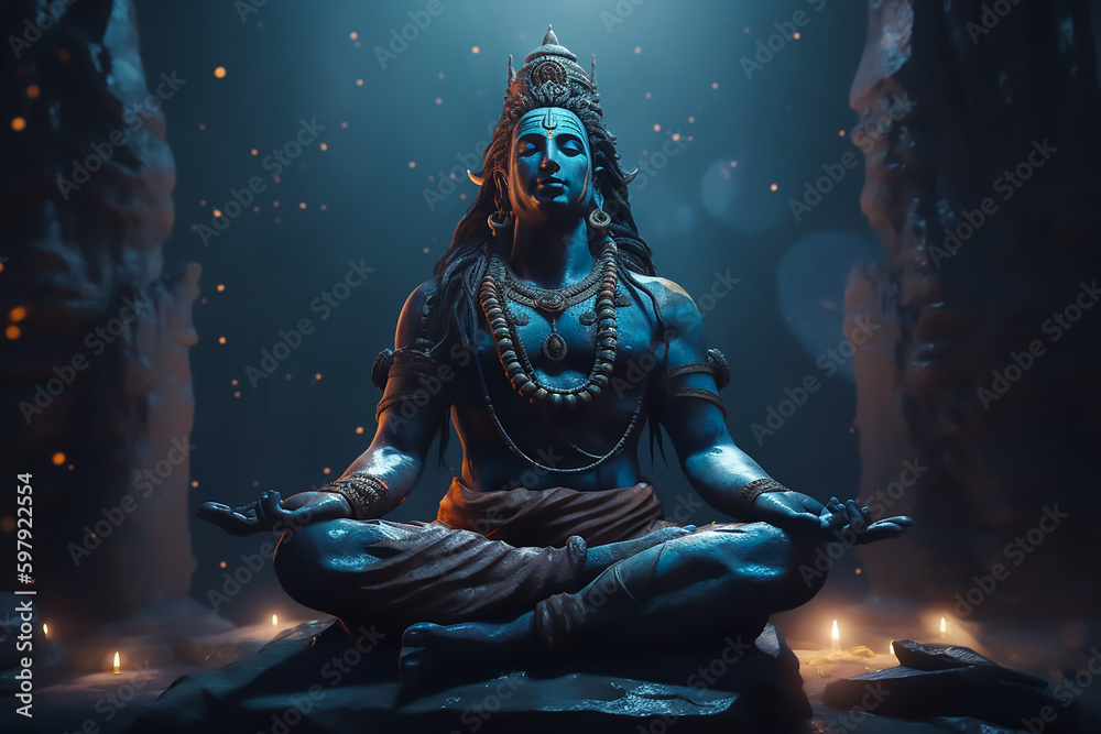 Hindu God Shiva statue in meditation. Generative AI Stock Illustration ...