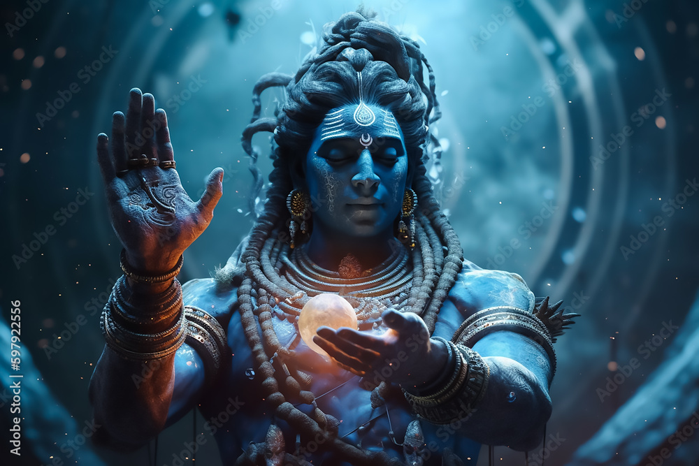 Hindu God Shiva statue in meditation. Generative AI Stock Illustration ...