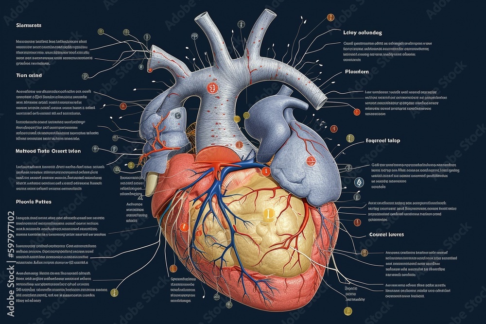 Illustrative Diagram of Heart and Arteries, Detailed Cardiac Structure ...