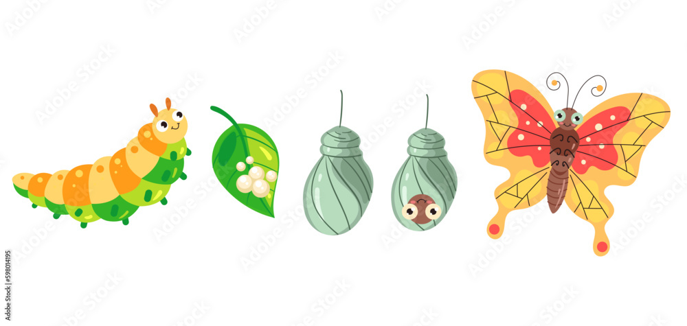 Butterfly caterpillar life cycle insect tree isolated concept. Vector ...