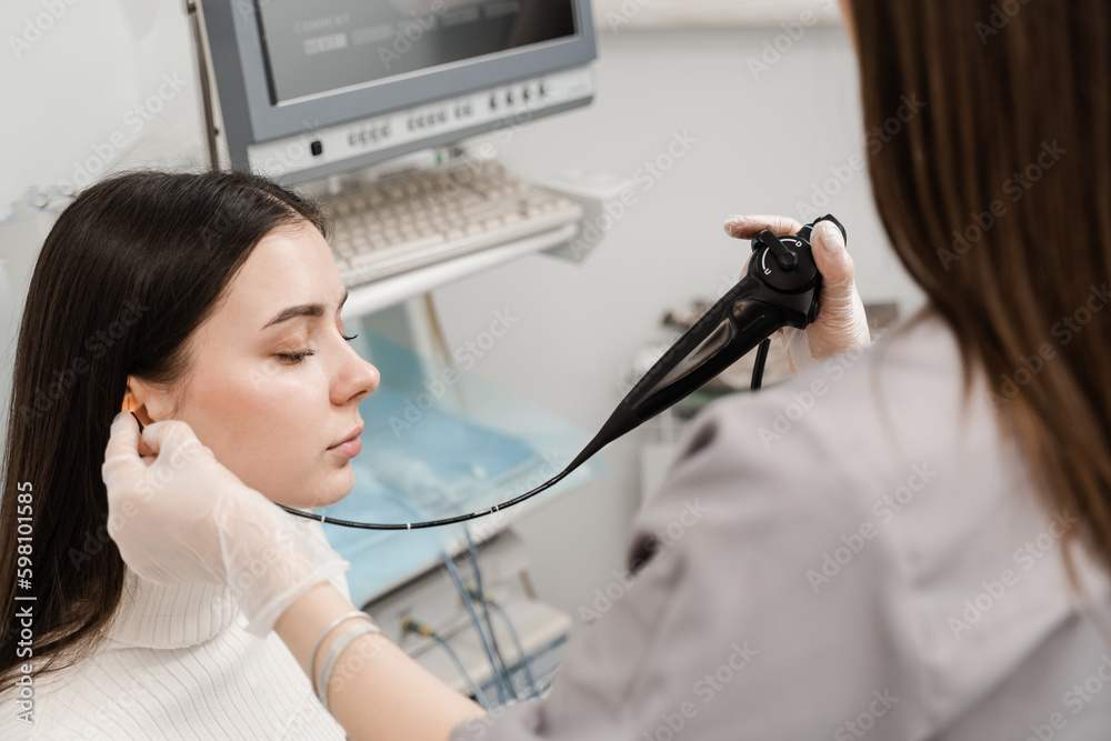 Fibrolaryngoscope for diagnose and treat larynx and pharynx, such as ...