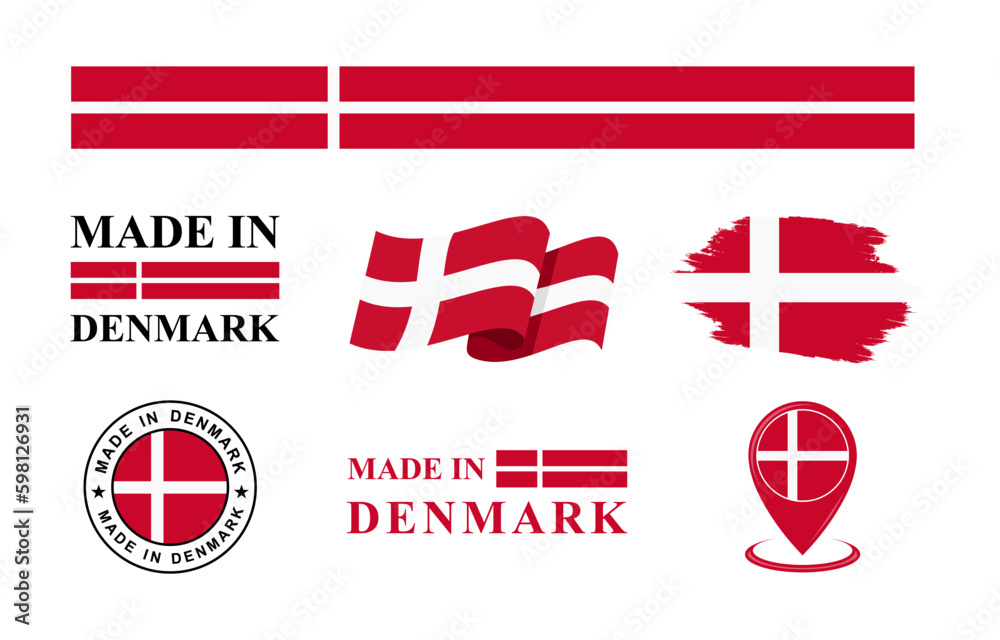 Denmark national flags icon set. Labels with Denmark flags. Vector ...