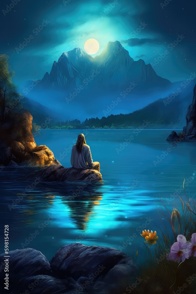 Ilustração Jesus sitting in a fantasy world, Jesus in a metaverse world ...