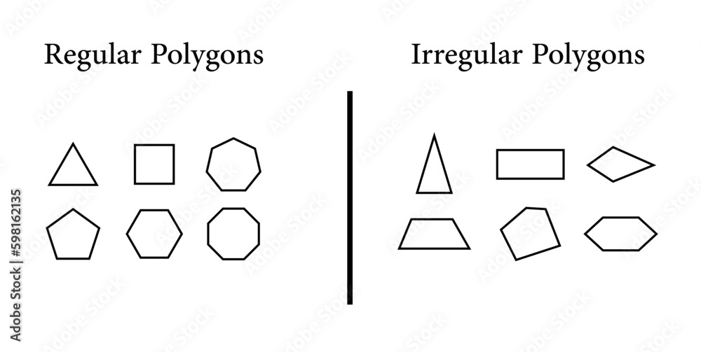 Regular And Irregular Polygons In Mathematics Vector Illustration Isolated On White Background