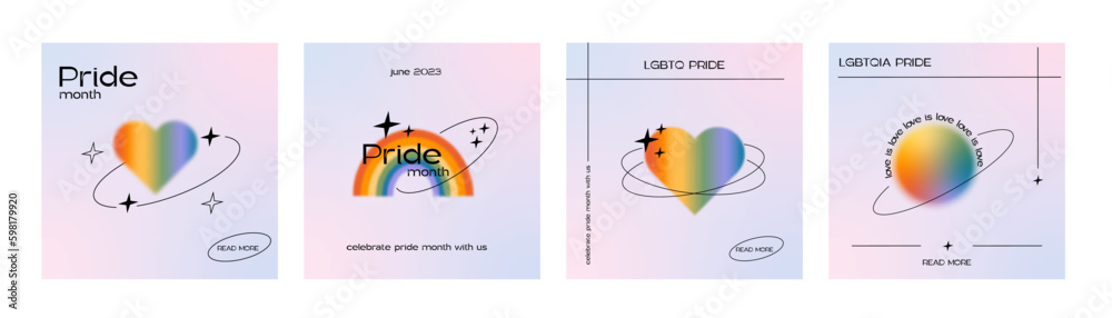 Set of trendy minimalist queer aesthetic square cards with linear ...