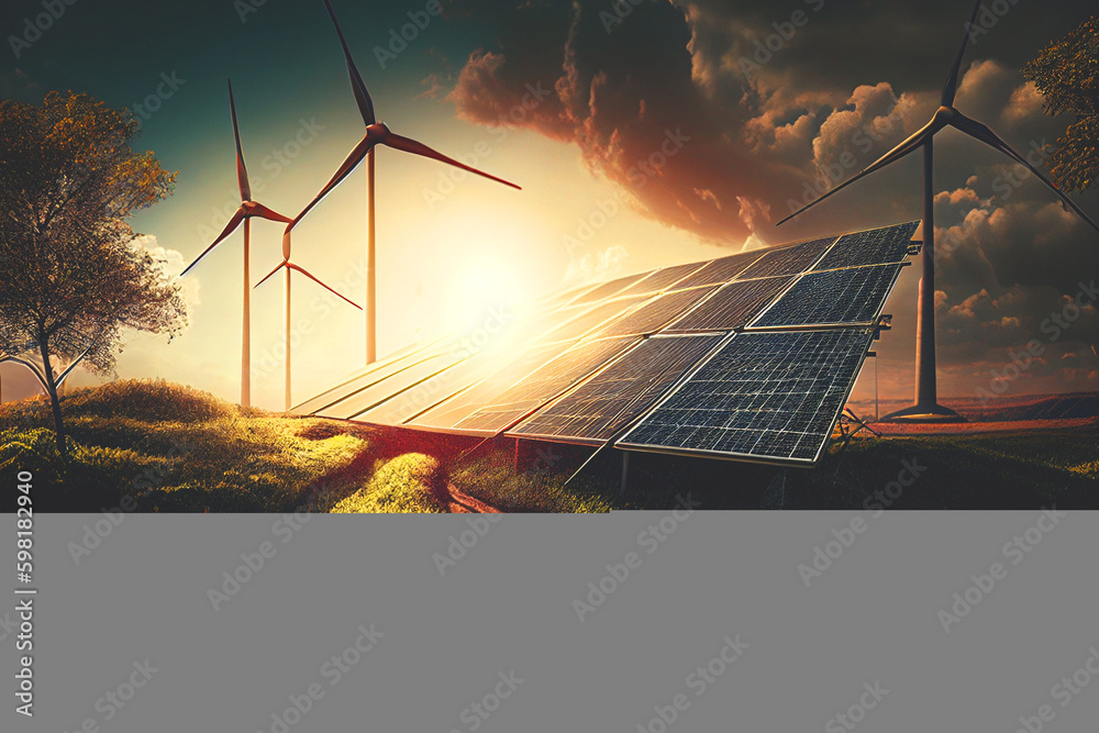 Стоковая иллюстрация «Solar panel and Wind Turbine concept. Solar energy from solar panels ...