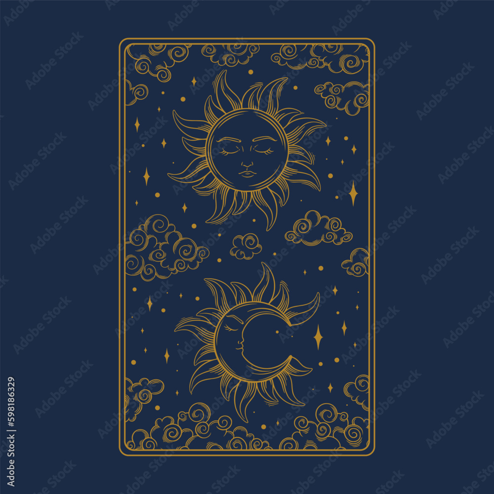 Tarot aesthetic golden card. Occult tarot design for oracle card covers ...