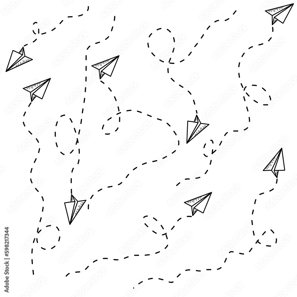 Hand drawn outline paper airplane doodle paper plane. hand drawn paper ...