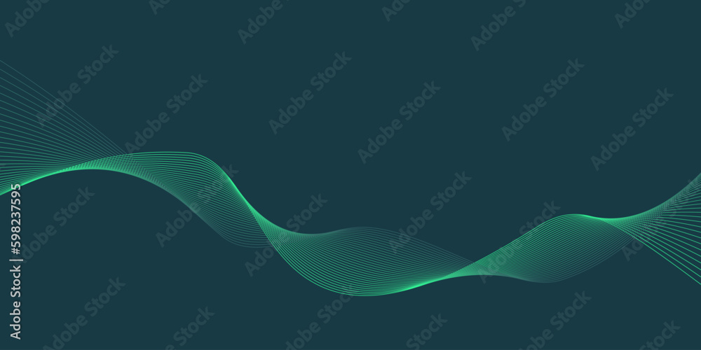 Dim Green background Green wave lines Flowing waves Abstract digital ...