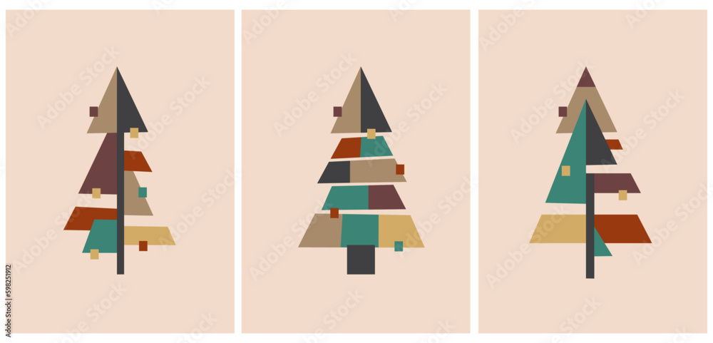 Simple Modern Winter Holidays Vector Illustration with Christmas Trees ...
