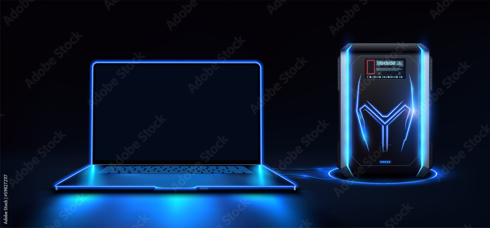 Laptop isolate blank screen display mockup pc, front view. Gaming PC ...