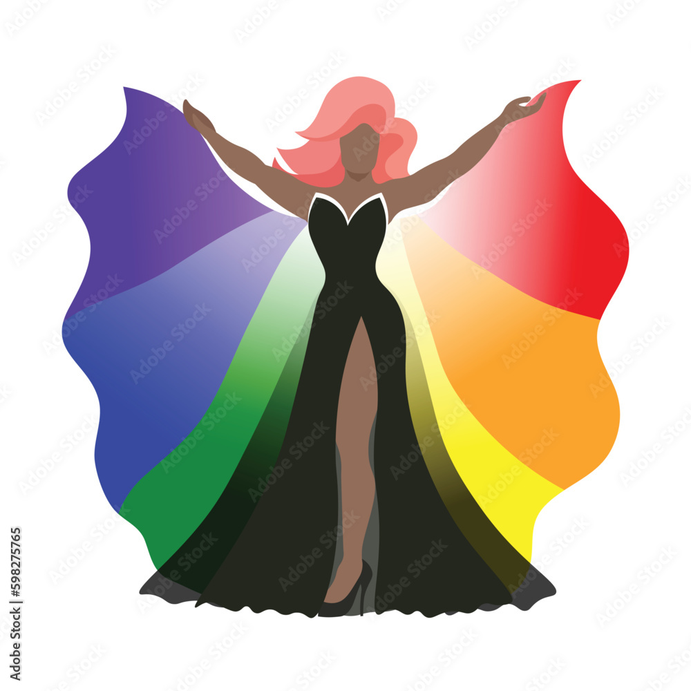 Vector illustration of drag queen or transgender in elegant black ...