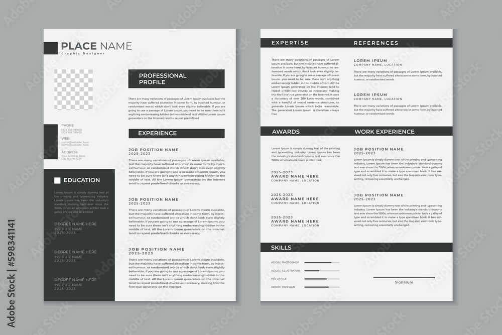 Professional modern and clean double pages resume template, CV layout ...