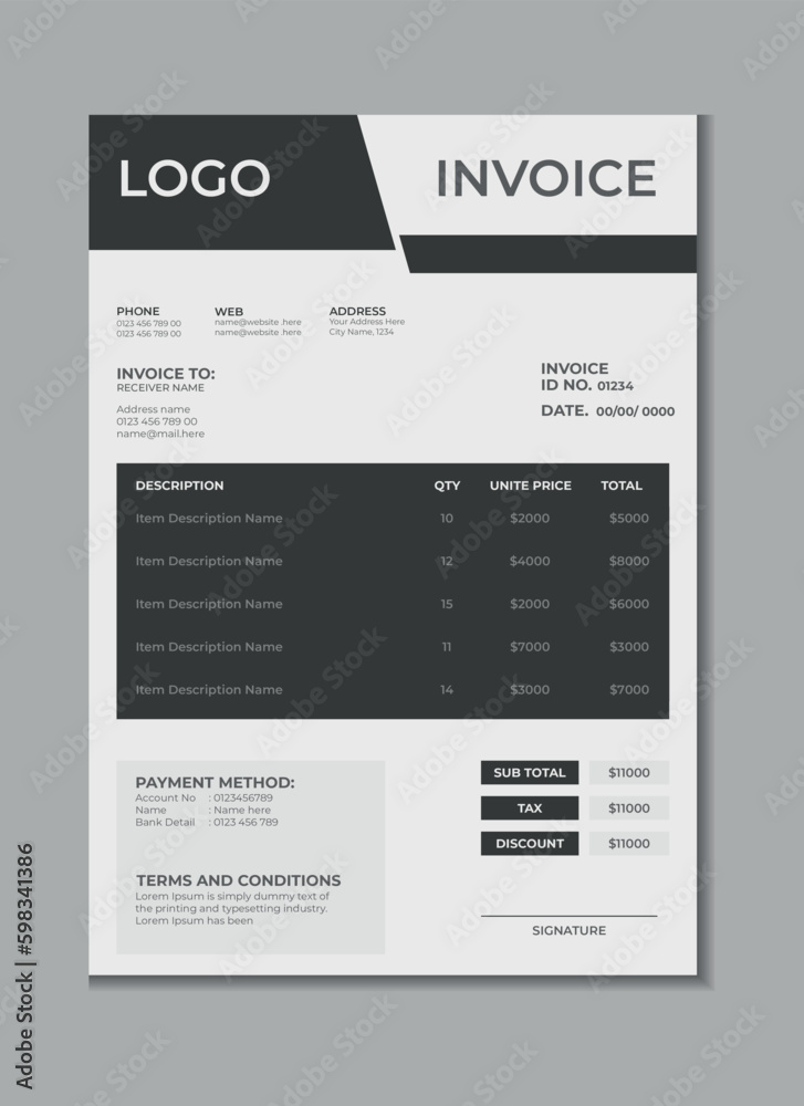 Invoice template design, billing cash voucher, money receipt cash memo ...