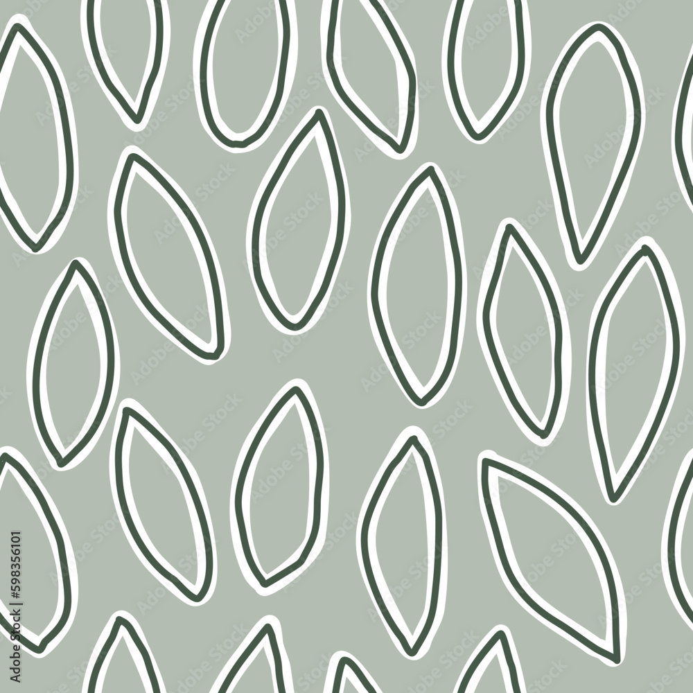 Seamless pattern with leaves abstract hand drawn on green background ...