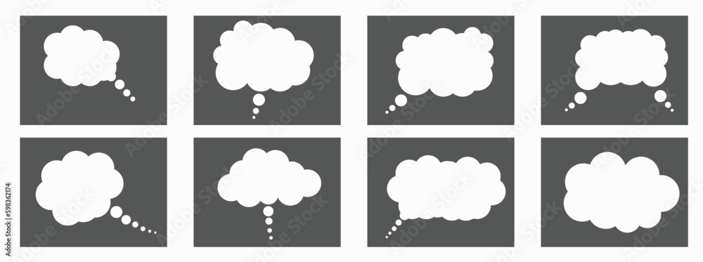 Cartoon thinking clouds, hand drawing bubbles speech, vector, isolated ...
