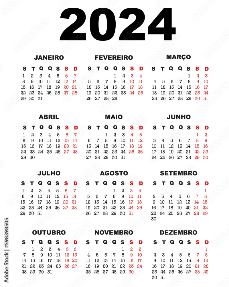 Spanish calendar for 2024. The week starts on Monday. vertical editable ...